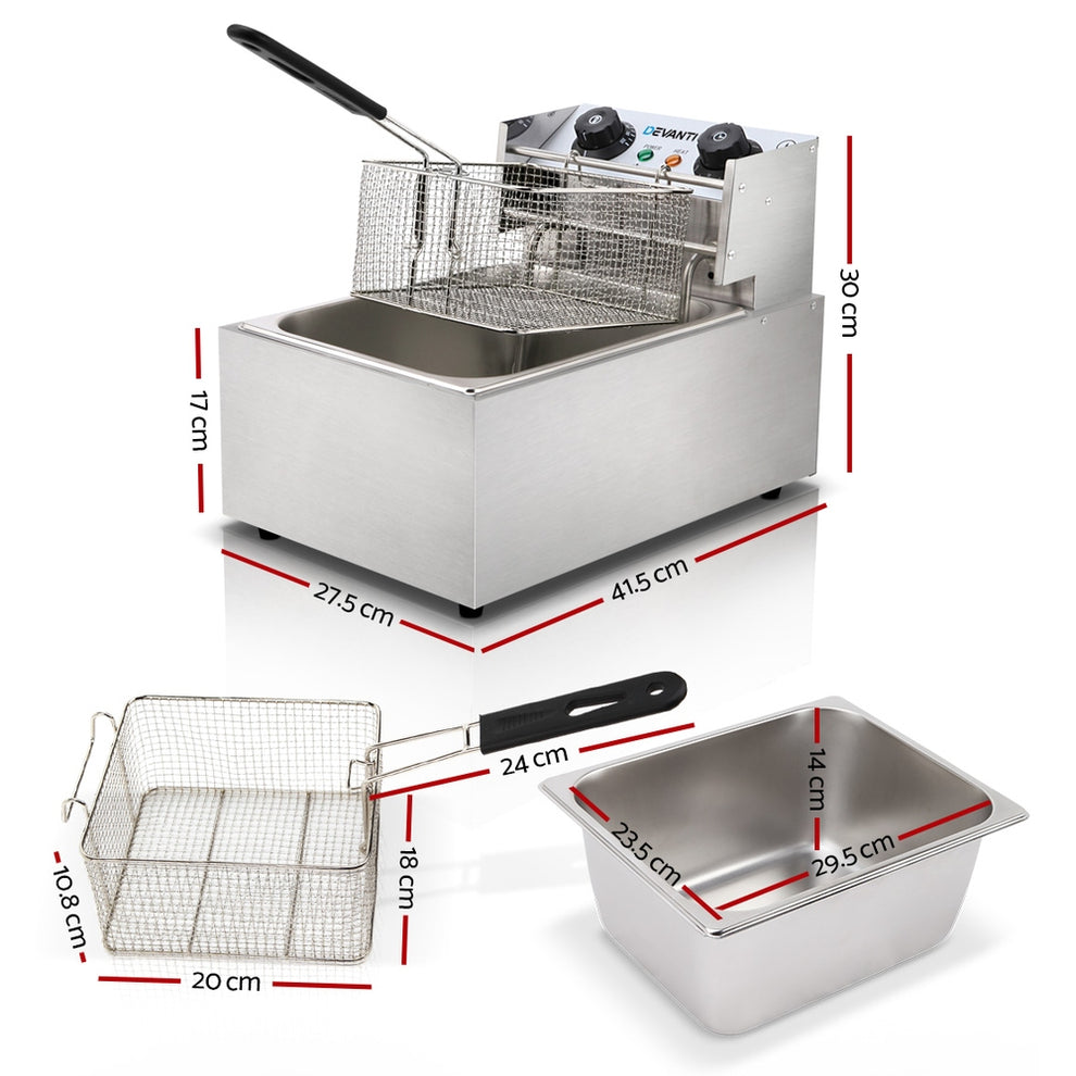 Devanti 10L Electric Commercial Deep Fryer Single Basket 2200W ...