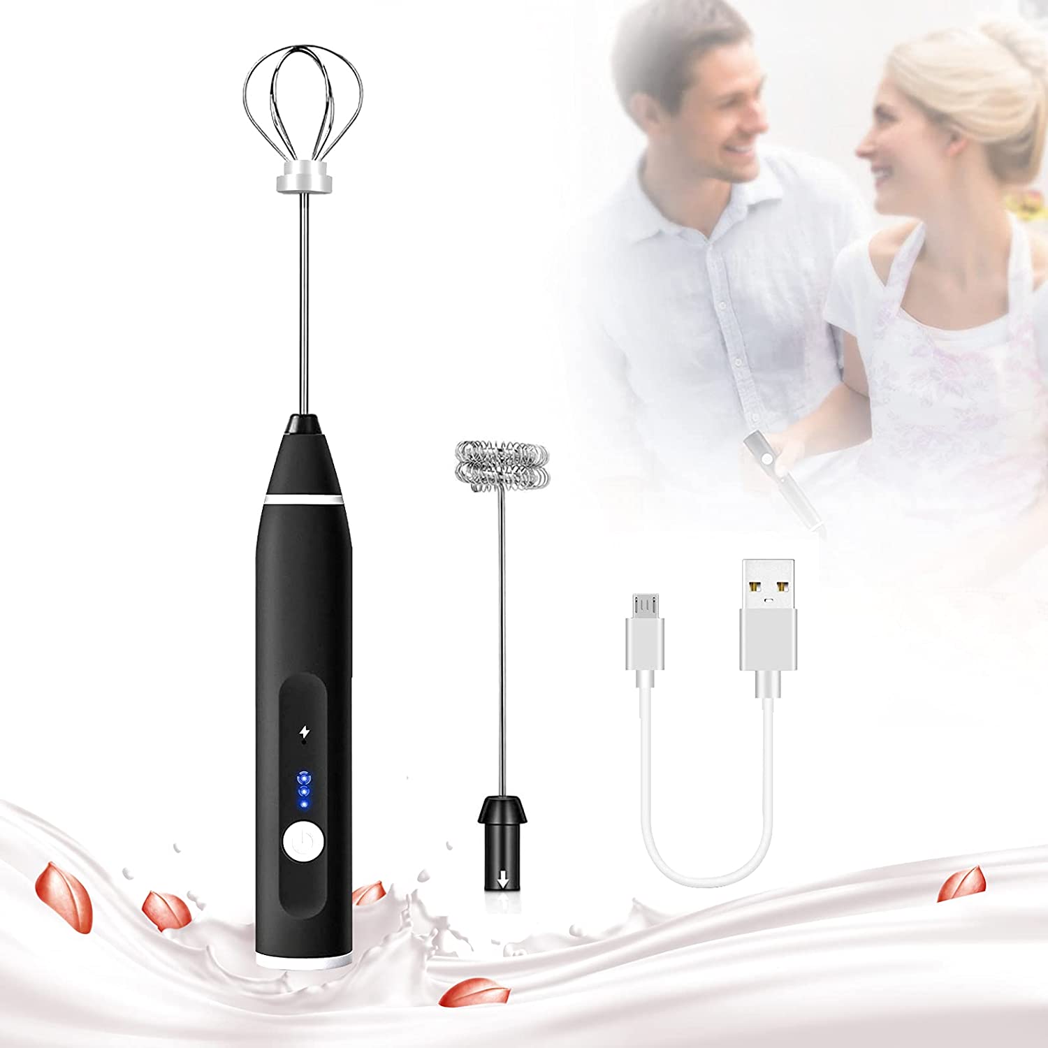 Black Rechargeable Electric Milk Frother Handheld (3 Speeds) – Factory ...